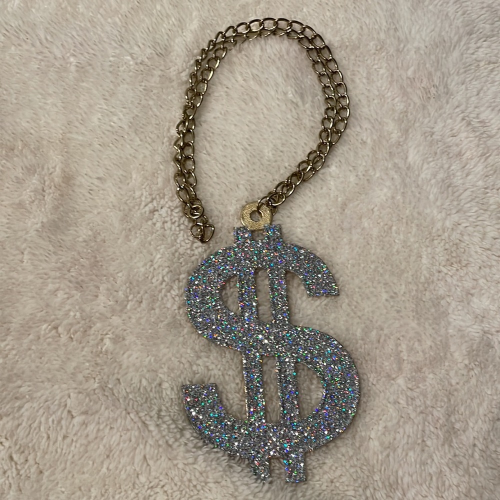 Gold Sparkle Dollar Sign Chain Pendant - Gem